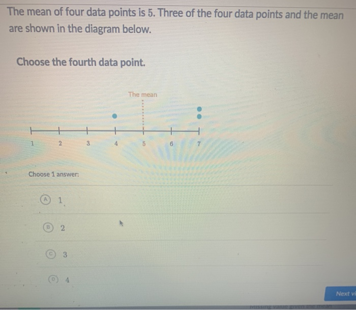 Solved The mean of four data points is 5. Three of the four | Chegg.com