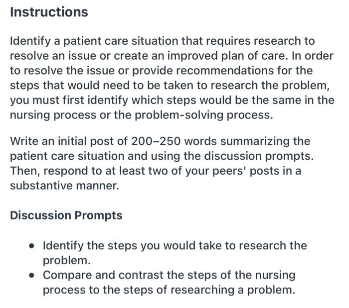 Solved Instructions Identify a patient care situation that | Chegg.com