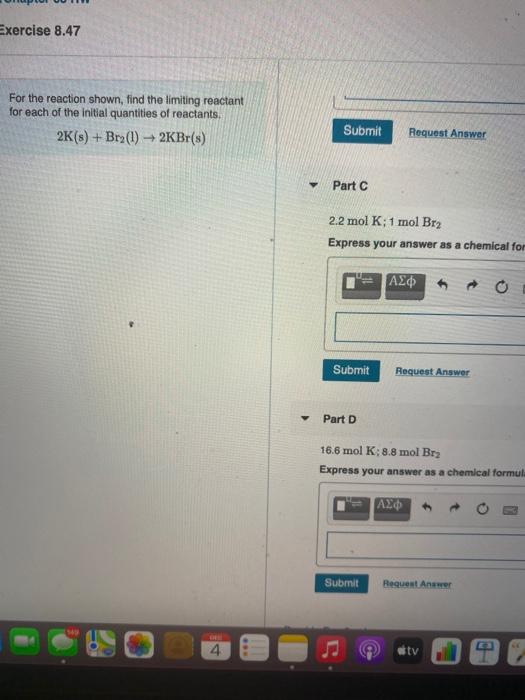 Solved For the reaction shown, find the limiting reactant | Chegg.com