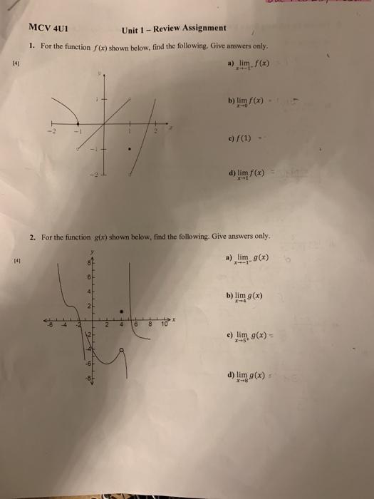 Solved MCV 401 Unit 1 - Review Assignment 1. For the | Chegg.com