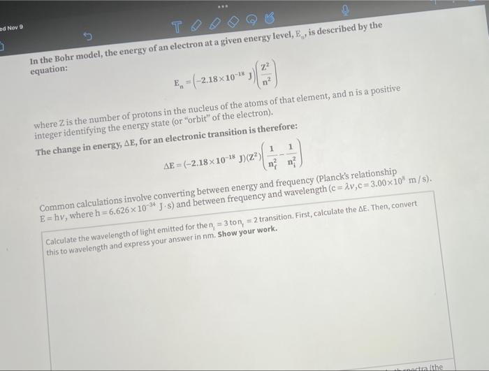 [Solved]: In the Bohr model, the energy of an electron at a