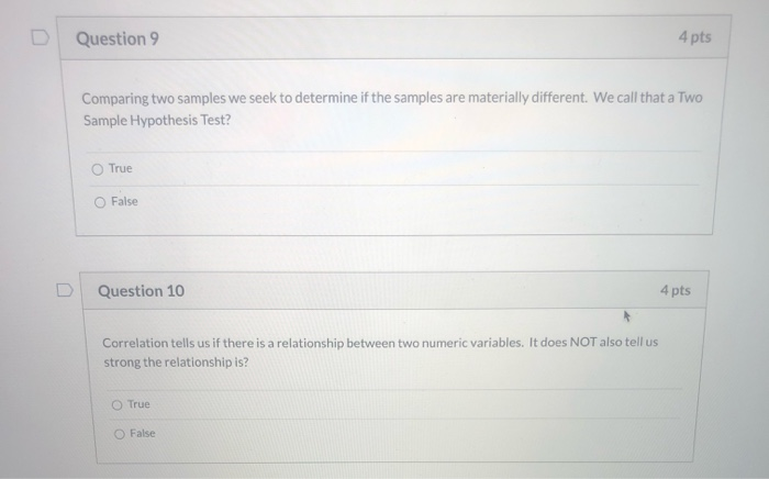 Solved Question 9 4 pts Comparing two samples we seek to | Chegg.com