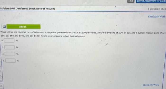 Solved Problem 9.07 (Preferred Stock Rate of Return) Save b. | Chegg.com