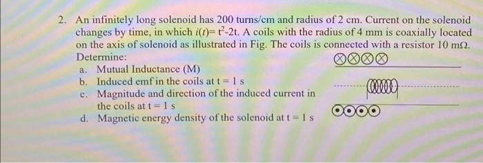 Solved 2. An infinitely long solenoid has 200 turns/cm and | Chegg.com