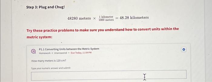 Solved Step 3: Plug and Chug! 48280 meters x How many meters | Chegg.com