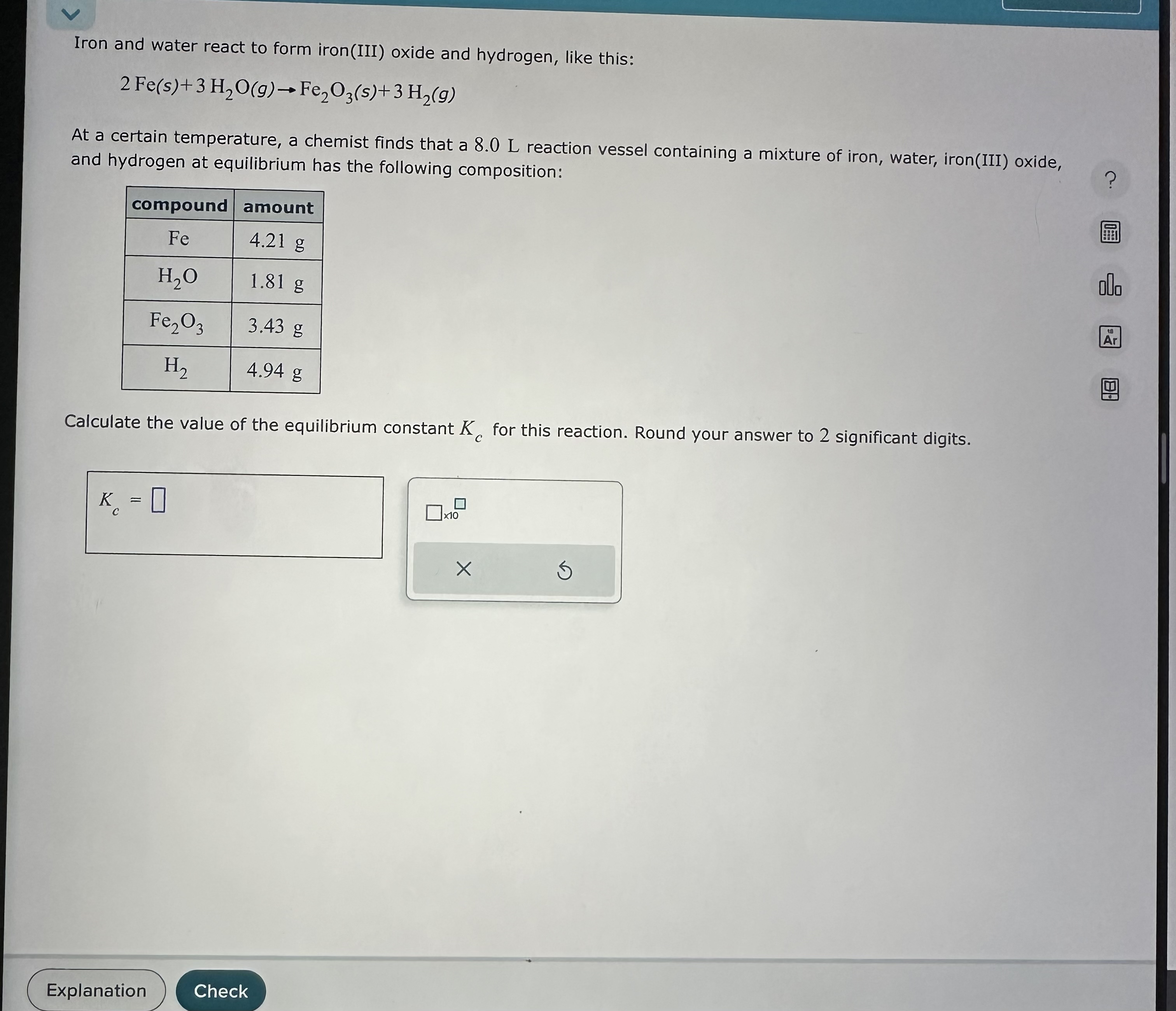 Solved Iron and water react to form iron(III) ﻿oxide and | Chegg.com