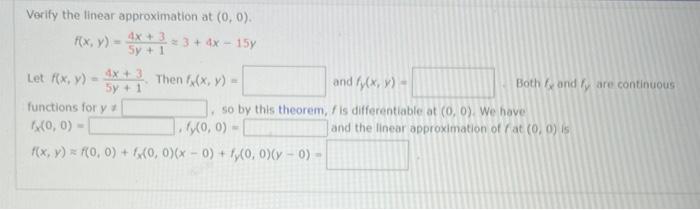 Solved Verify the linear approximation at (0,0). | Chegg.com