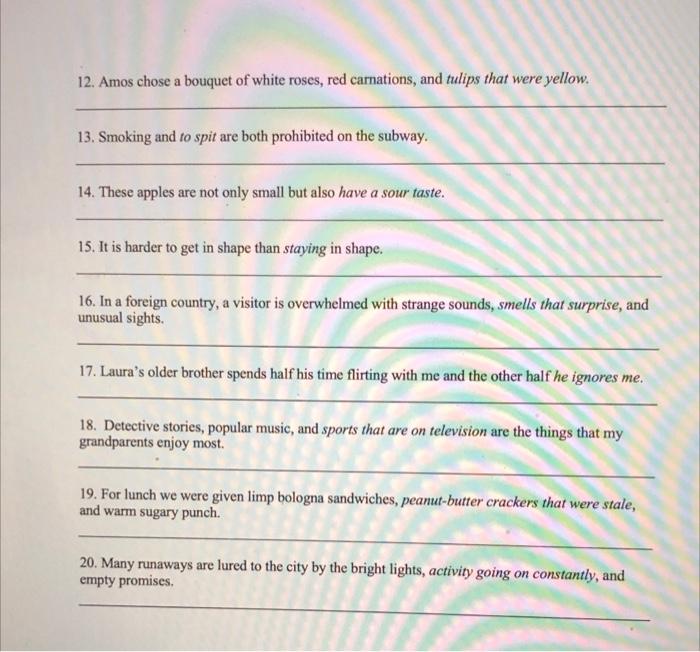 Parallelism Directions: The part of each sentence | Chegg.com