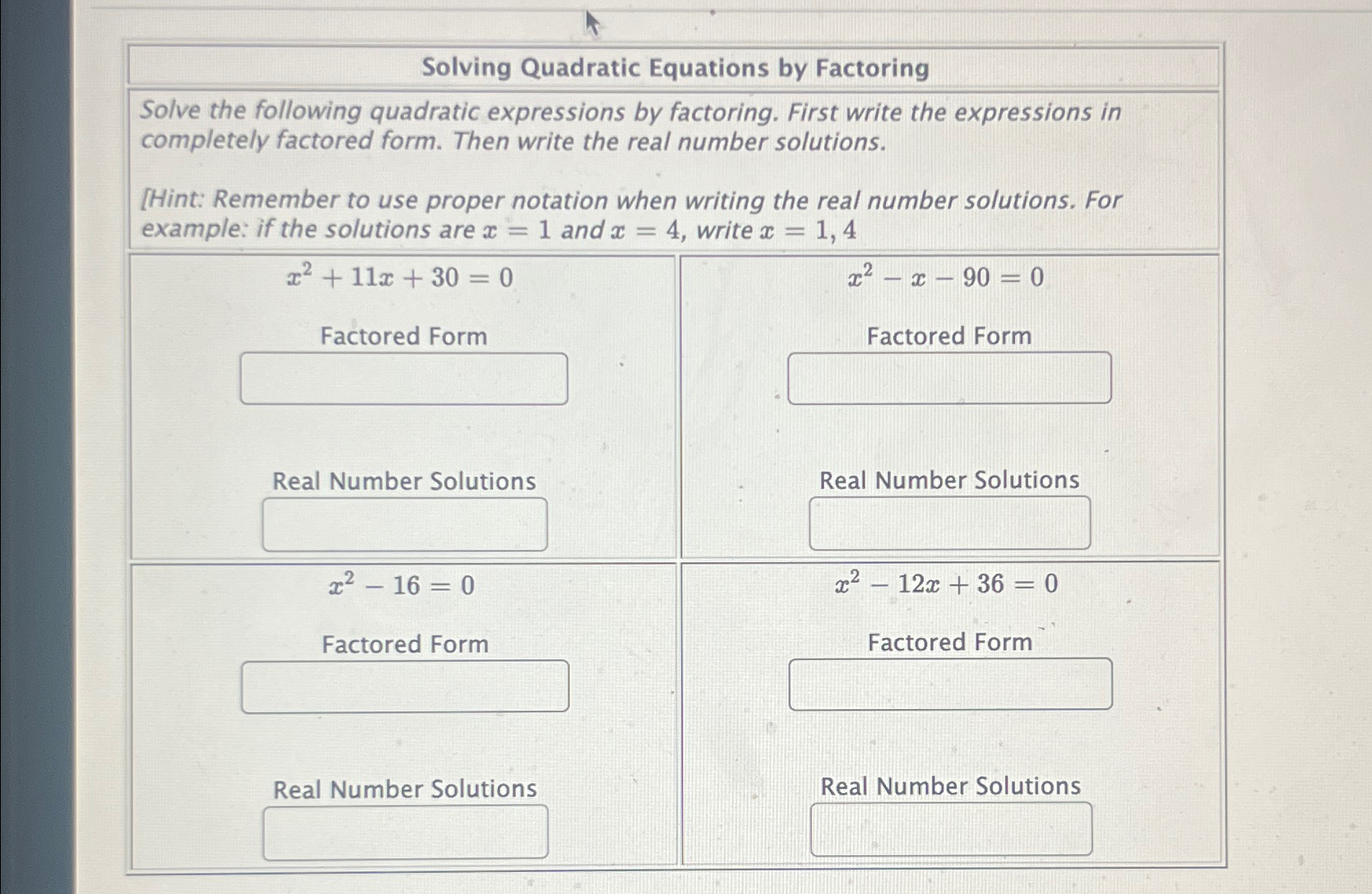 Solved Solving Quadratic Equations by FactoringSolve the | Chegg.com