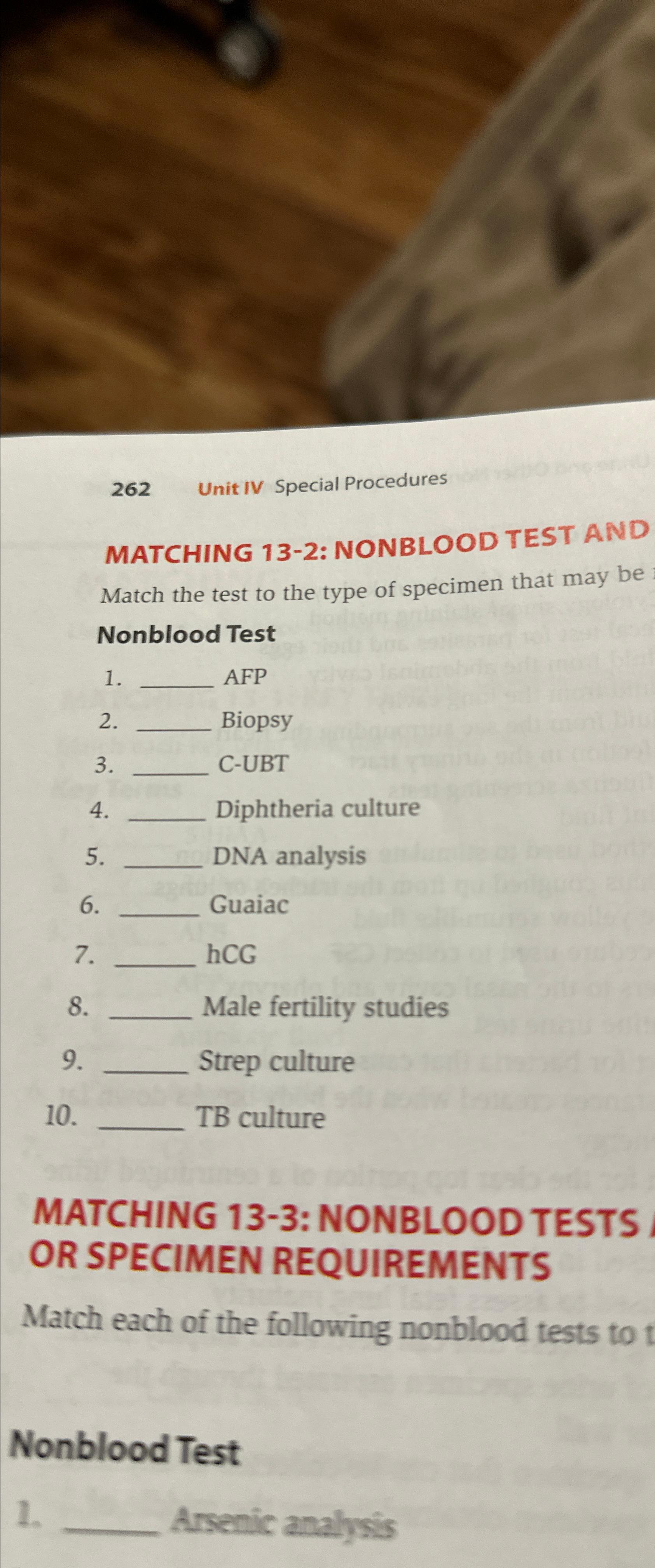 Solved 262Unit IV Special ProceduresMATCHING 13-2: NONBLOOD | Chegg.com