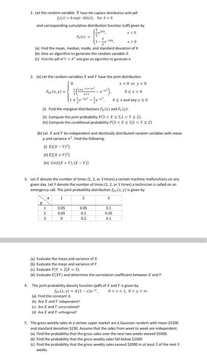 1. Let the random variable X have the Laplace | Chegg.com