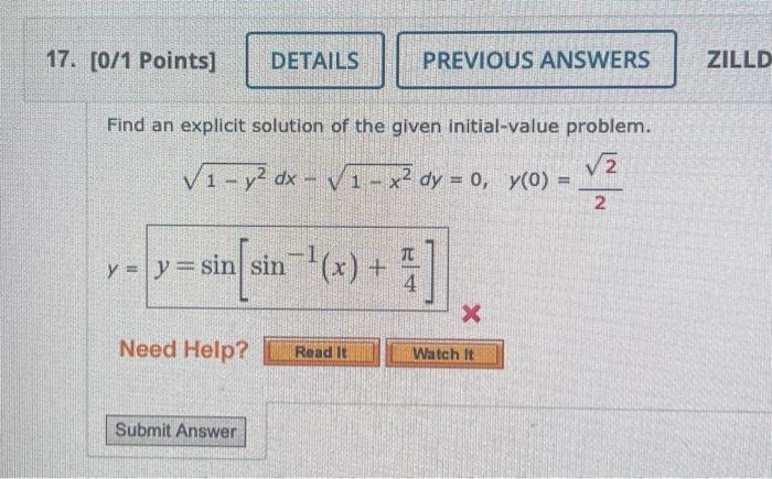 Solved Find an explicit solution of the given initial-value | Chegg.com