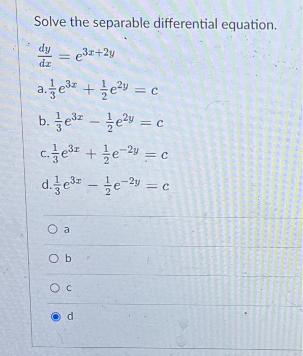 Solved Solve the separable differential equation. dy dx | Chegg.com