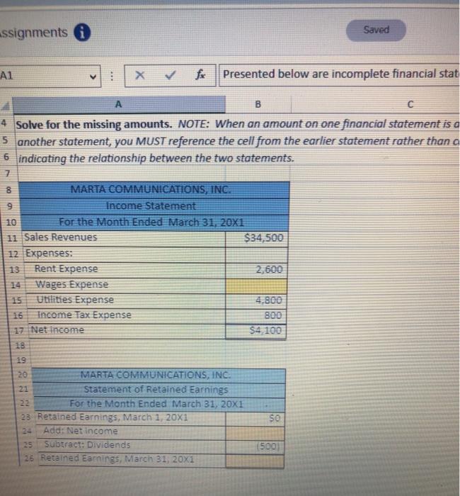 Solved Relationships among Financial Statements using | Chegg.com