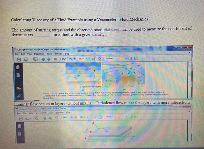 Solved Calculating Viscosity of a Fluid Example using a | Chegg.com