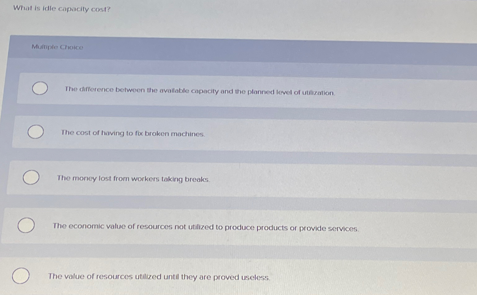 Solved What is idle capacity cost?Multiple ChoiceThe | Chegg.com