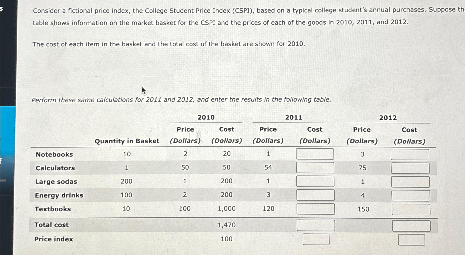 Solved Consider a fictional price index, the College Student | Chegg.com