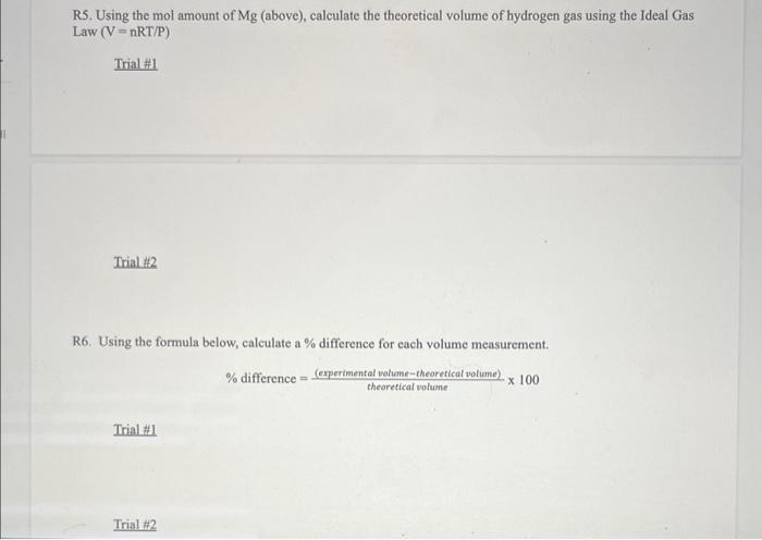 Solved use the table with trial one and two to solve the | Chegg.com