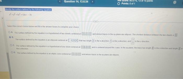 Solved x2+x2+9z2+12x=−35 B. w the zanoction the y arodion: | Chegg.com