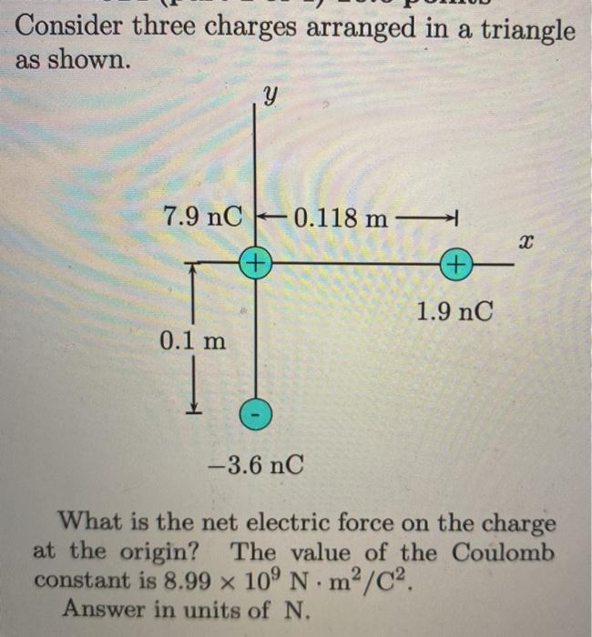 Solved Consider three charges arranged in a triangle as | Chegg.com