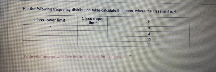 Solved For the following frequency distribution table | Chegg.com