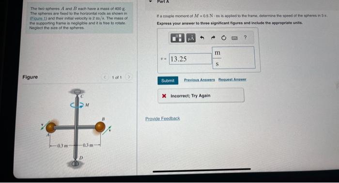 Solved The two spheres A and B each have a mass of 400 g. | Chegg.com