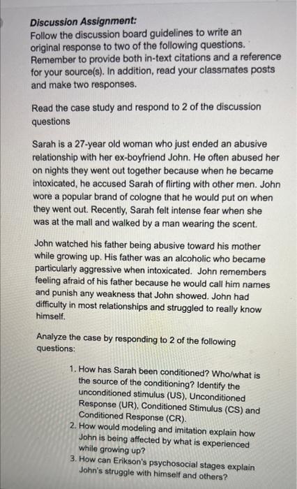 Solved Discussion Assignment: Follow the discussion board | Chegg.com Solved Discussion Assignment: Follow the discussion board | Chegg.com