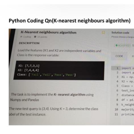 Solved Python Coding Qn(K-nearest neighbours | Chegg.com