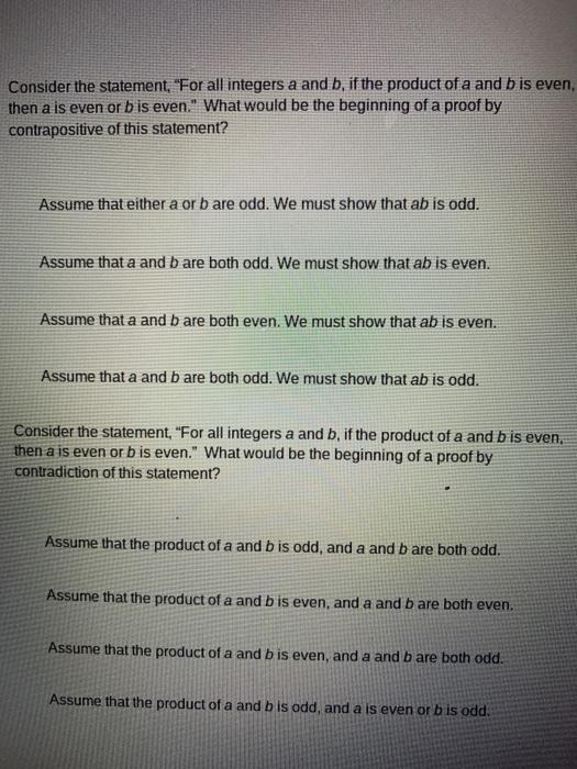 Solved Consider the statement, "For all integers a and b, if | Chegg.com