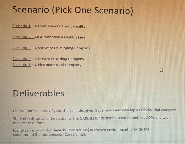 Solved Scenario (Pick One Scenario) Scenario 1 - A Food | Chegg.com