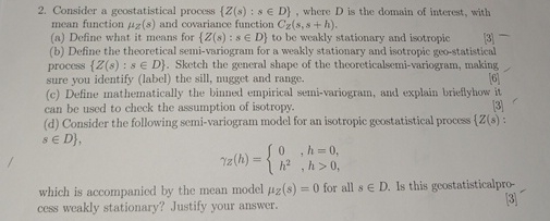 Solved Consider a geostatistical process {Z(s):sinD}, ﻿where | Chegg.com