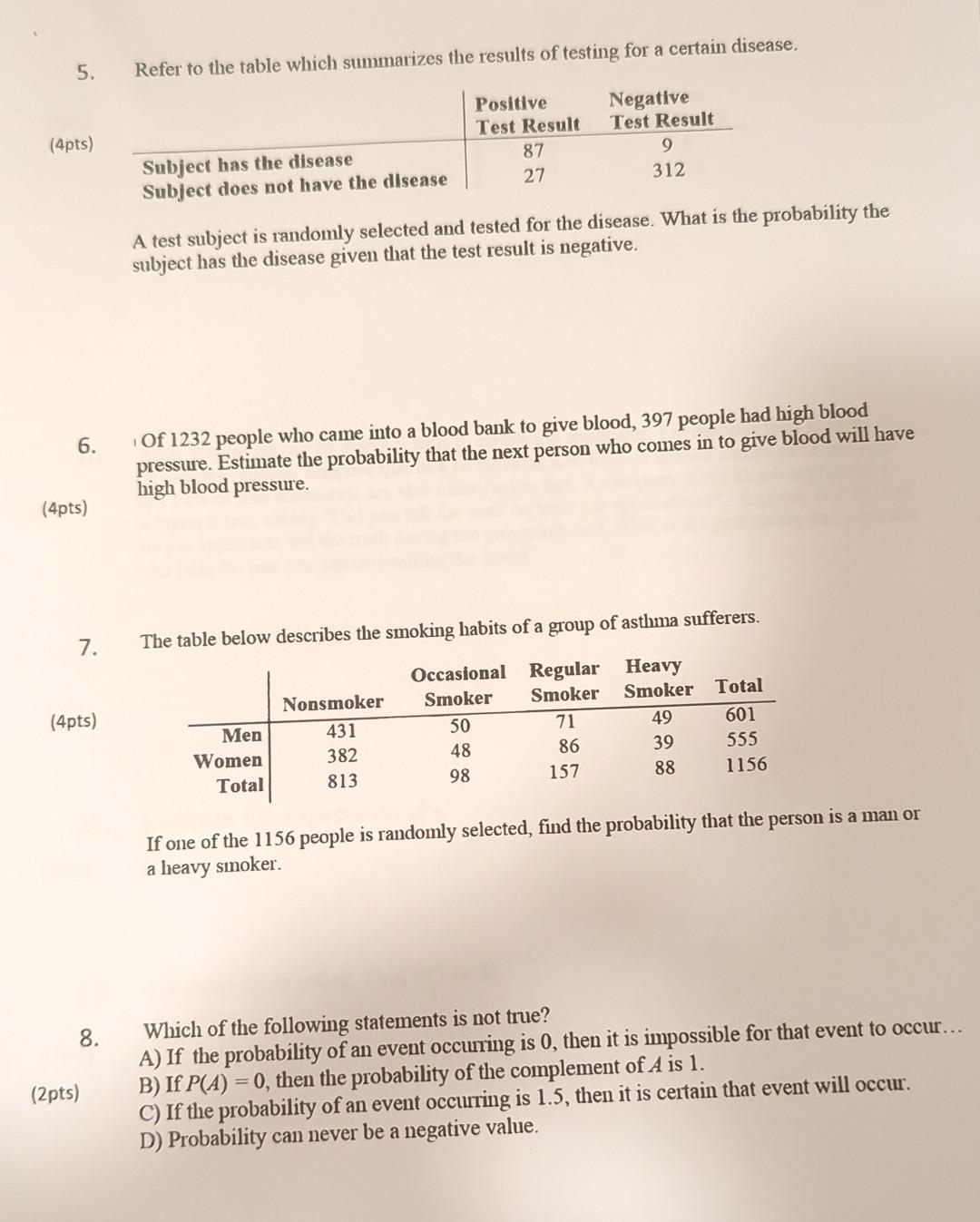 Solved 5. Refer to the table which summarizes the results of | Chegg.com