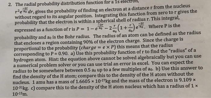 Solved 2. The radial probability distribution function for a | Chegg.com