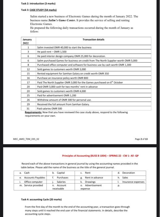 Solved Task 2: Introduction (3 marks) Task 3: CASE STUDY (54 | Chegg.com