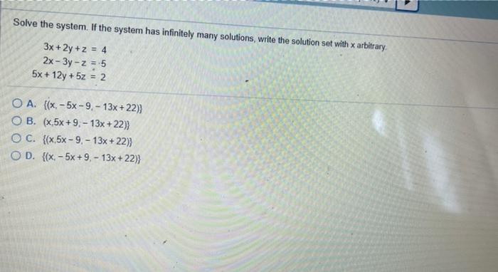 Solved Solve the system. If the system has infinitely many | Chegg.com