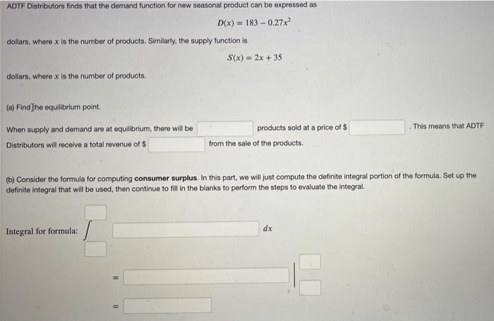 Solved ADTF Distributors finds that the demand function for | Chegg.com