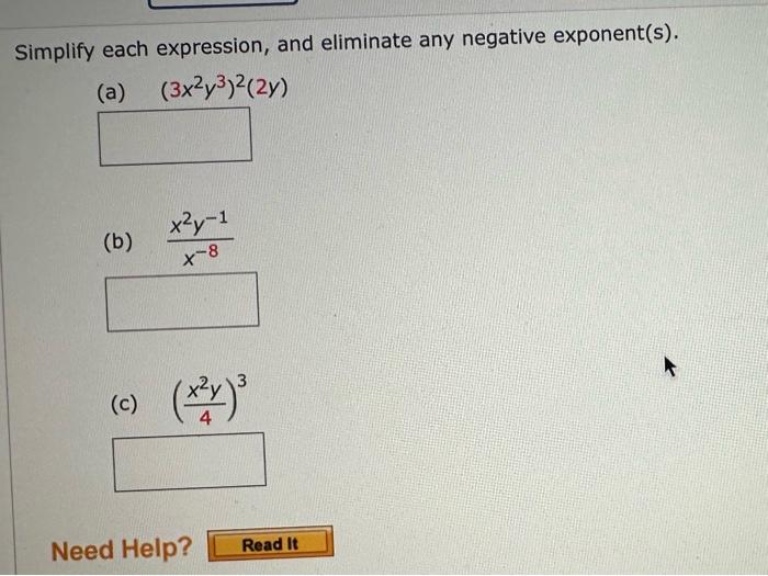 Solved Simplify each expression, and eliminate any negative | Chegg.com