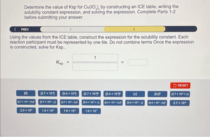 Solved Determine the value of Ksp for Cu(10), by | Chegg.com