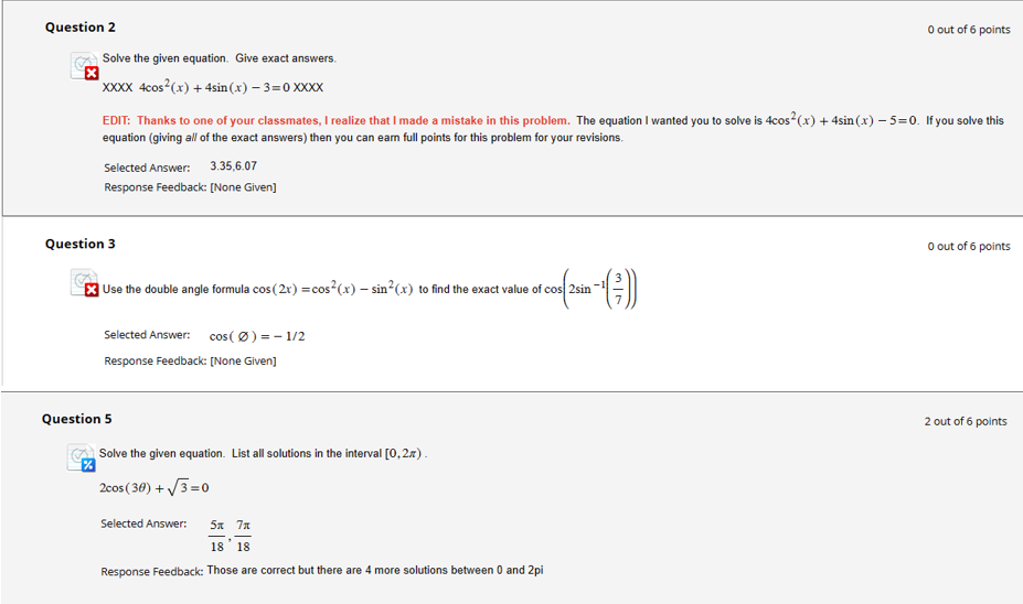 Solved Question 3X Use the double angle formula | Chegg.com