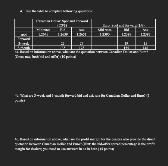Solved Use the table to complete following questions:4a. | Chegg.com