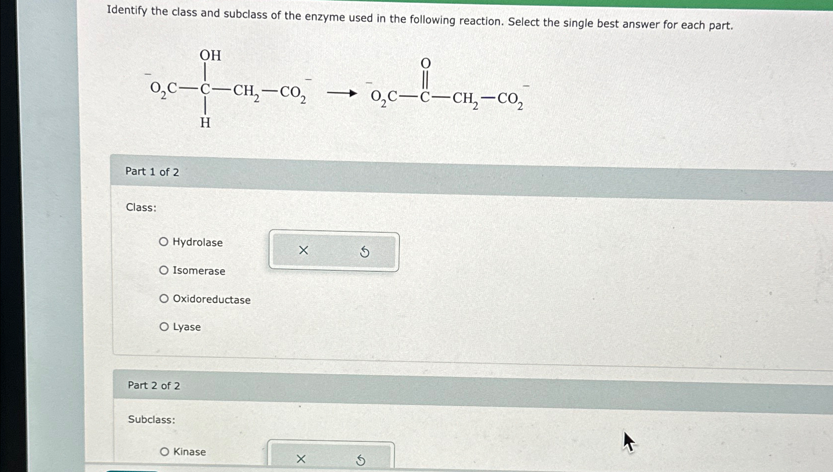 Solved Identify the class and subclass of the enzyme used in | Chegg.com