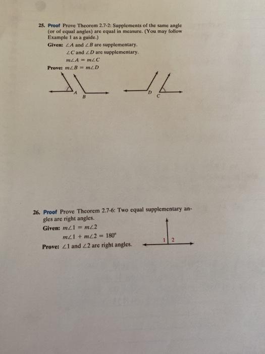 Solved 25. Proof Prove Theorem 2.7-2: Supplements of the | Chegg.com