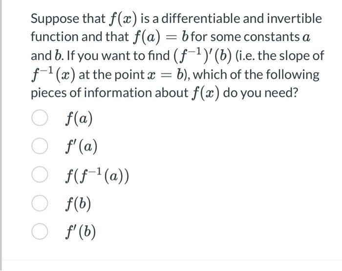 Solved Suppose that f(x) is a differentiable and invertible | Chegg.com