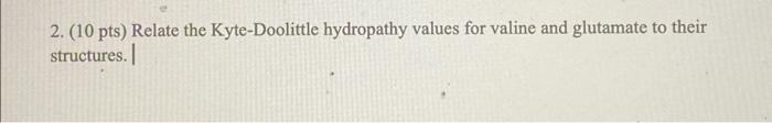 Solved 2. (10 pts) Relate the Kyte-Doolittle hydropathy | Chegg.com