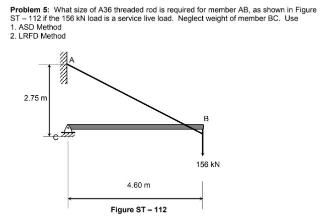 Solved Problem 5: What size of A36 threaded rod is required | Chegg.com