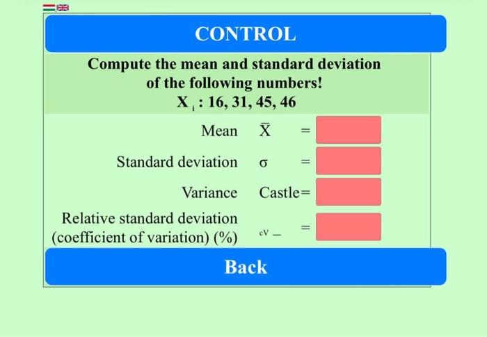 Solved Control Compute The Mean And Standard Deviation Of
