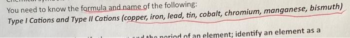 Solved please list type 1 and type 2 cations for copper | Chegg.com