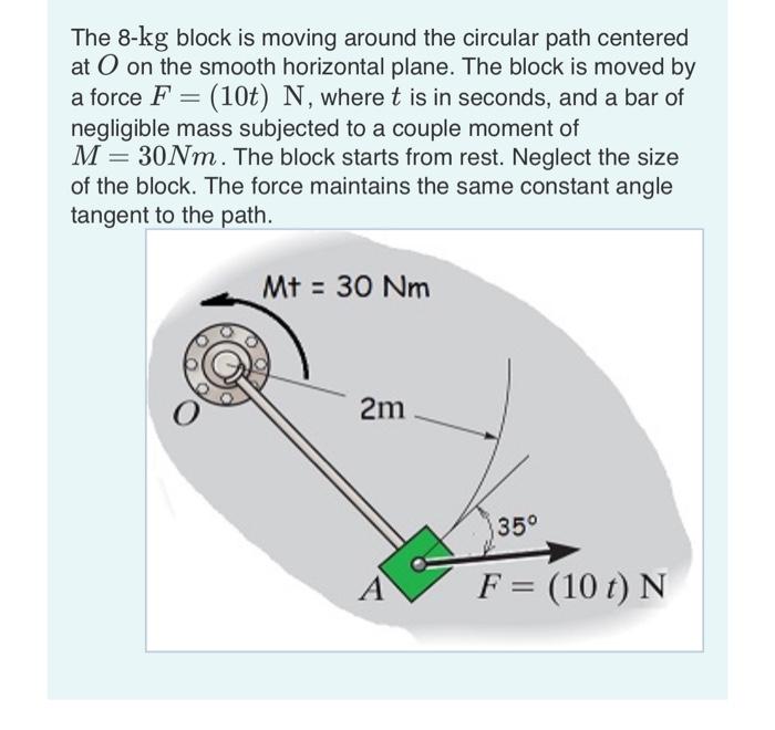 The 8-kg block is moving around the circular path | Chegg.com