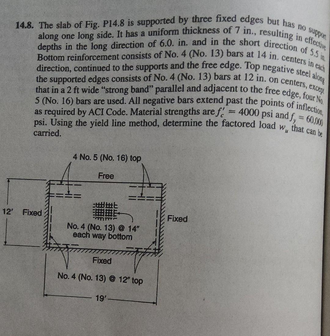 Solved 14.8. The slab of Fig. P14.8 is supported by three | Chegg.com