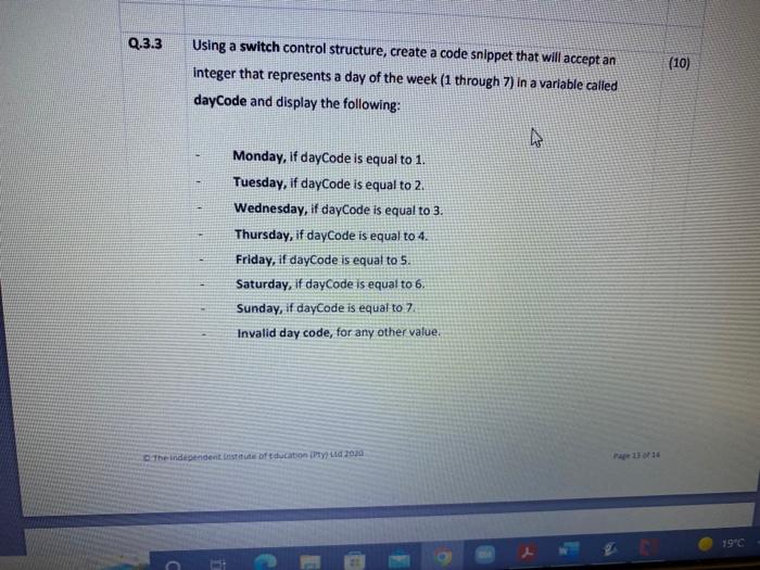 Solved Q33 Using A Switch Control Structure Create A Code 5113